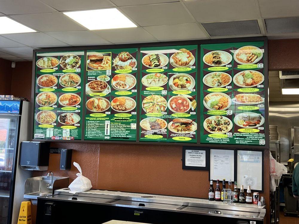 Menu at Tacos Don Nacho restaurant, Oklahoma City