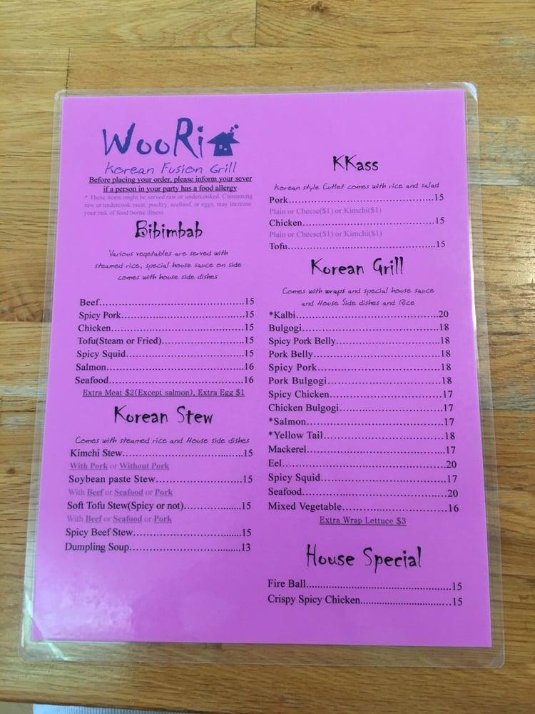 Menu at WooRi Korean Fusion Grill restaurant, Arlington