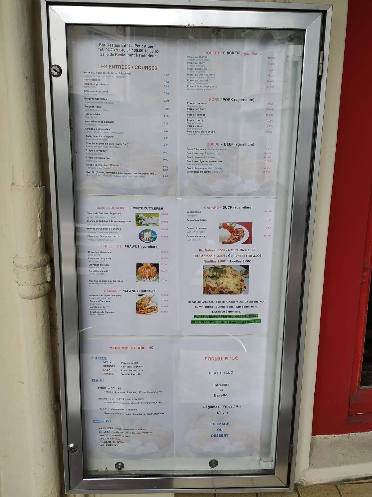 Menu au Bar Restaurant Le Petit Albert, Clermont-Ferrand, 11 Av. Albert ...