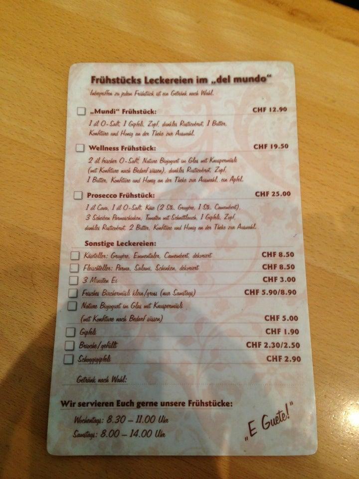 Menu at Café del Mundo, Basel, Güterstrasse 158