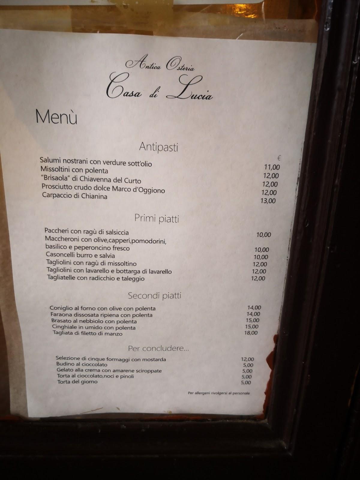 Menu da Antica Osteria Casa Di Lucia ristorante, Lecco