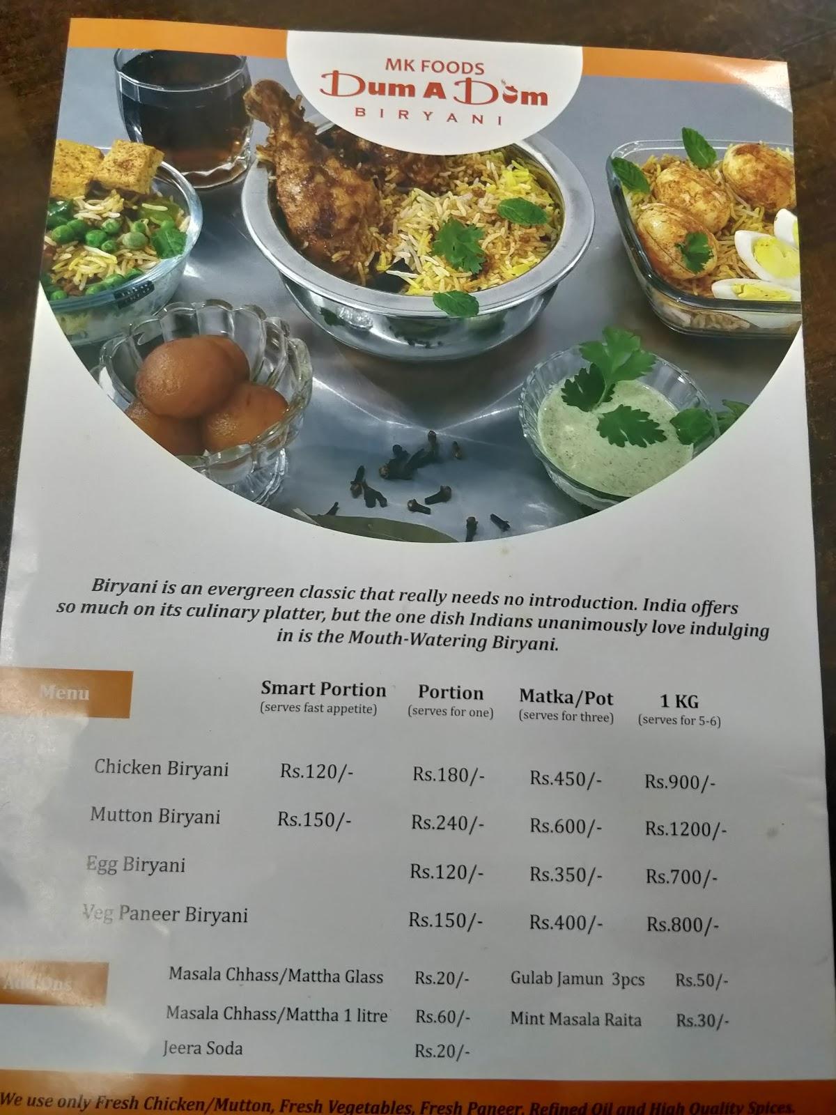 Menu at Dum A Dum Biryani, Pune