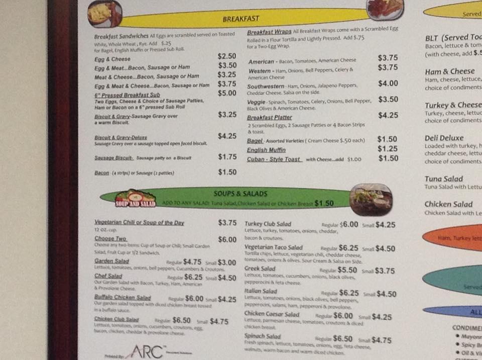 Menu at First Class Cafe, Tampa