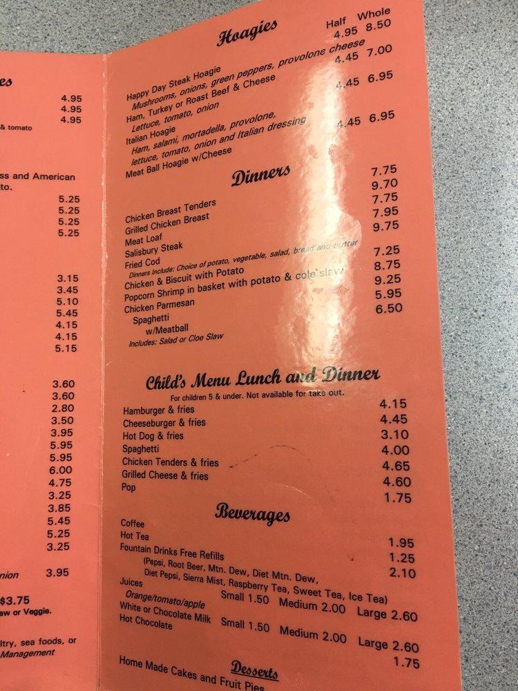 Menu at Happy Day Cafe, Leechburg