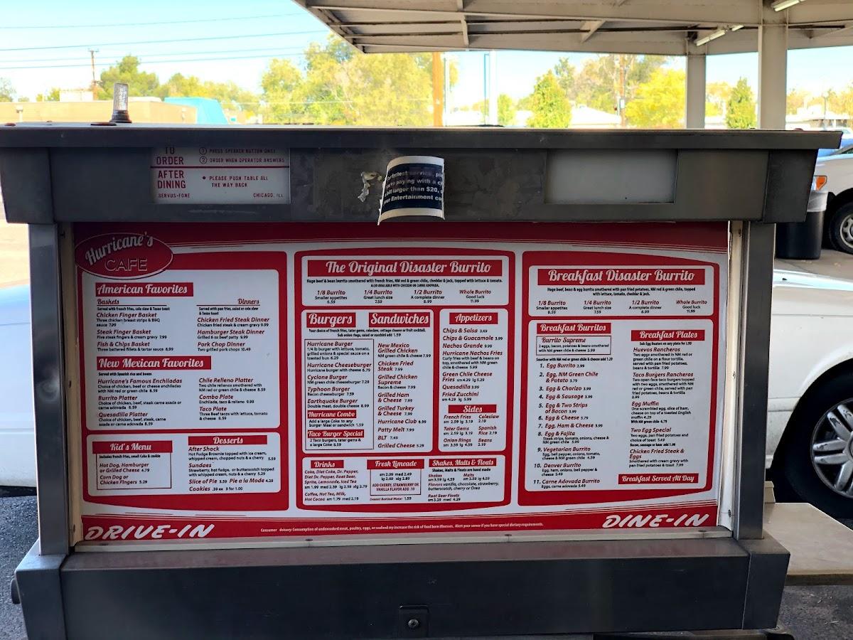 Menu at Hurricane's Cafe, Albuquerque, Lomas Blvd NE