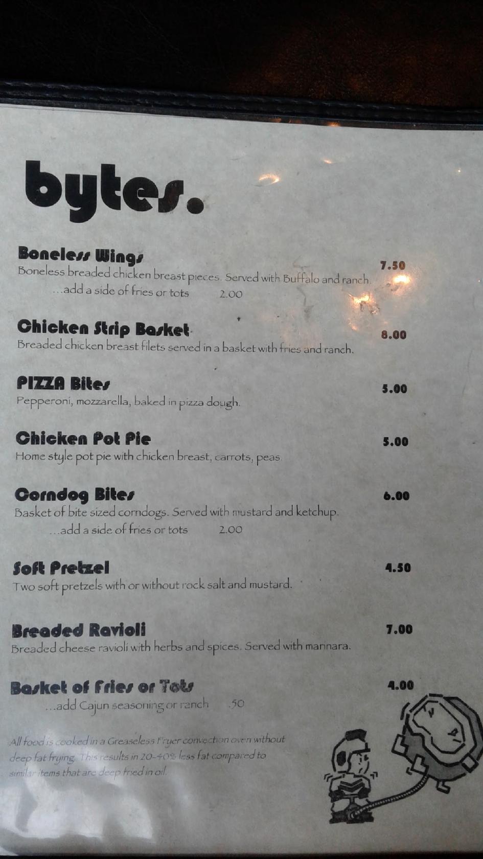 Menu at Level Up Arcade pub & bar, Eugene