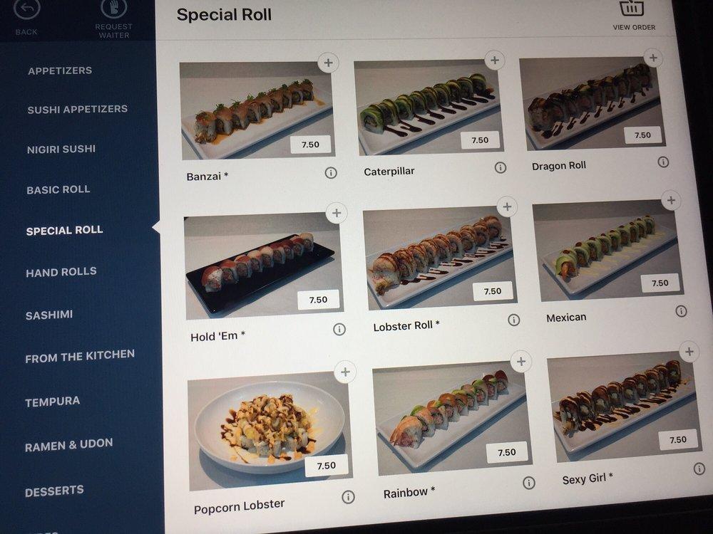 Menu at Sapporo Revolving Sushi restaurant, Las Vegas, Spring Mountain Rd