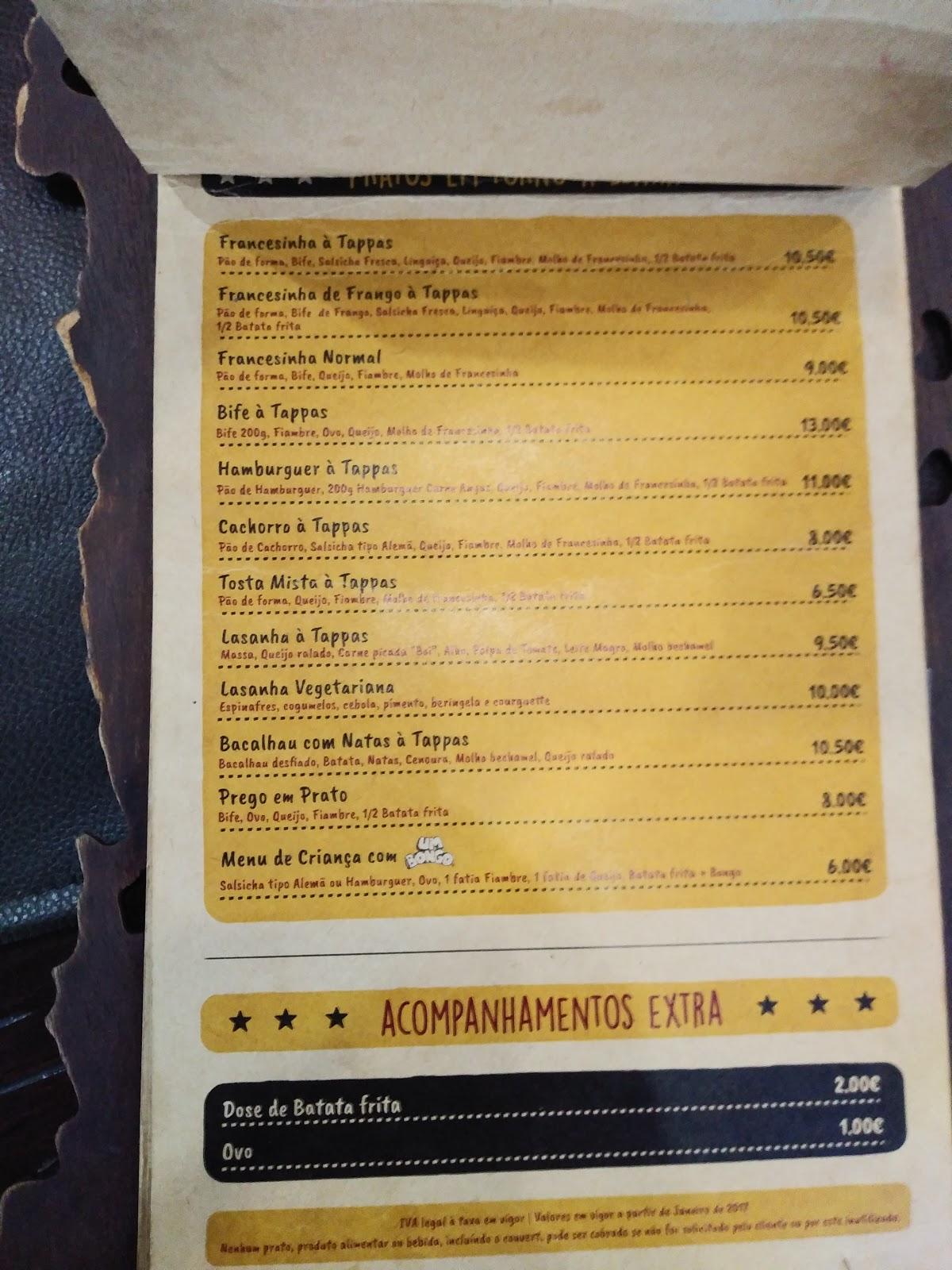 Menu at Tappas Caffé restaurant, Lisbon, Alameda dos Oceanos Galerias ...