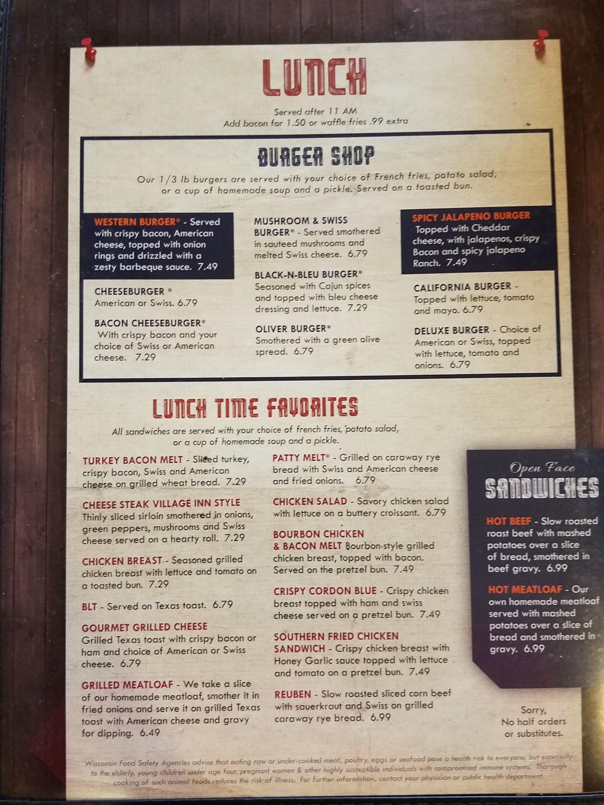 Menu at Village Inn restaurant, Marathon City, 304 Main St