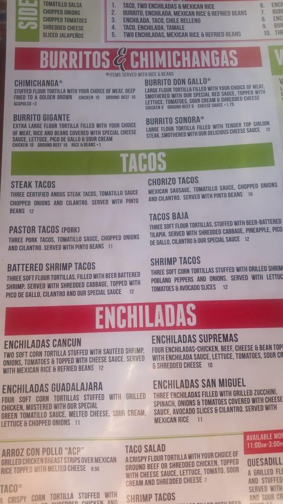 Menu at Don Gallo Mexican Grill restaurant, Knoxville, Hardin Valley Rd