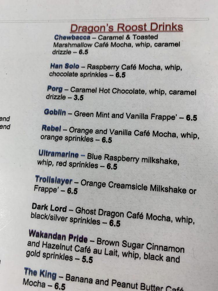Menu at Dragon's Roost Coffee & Games restaurant, Holland