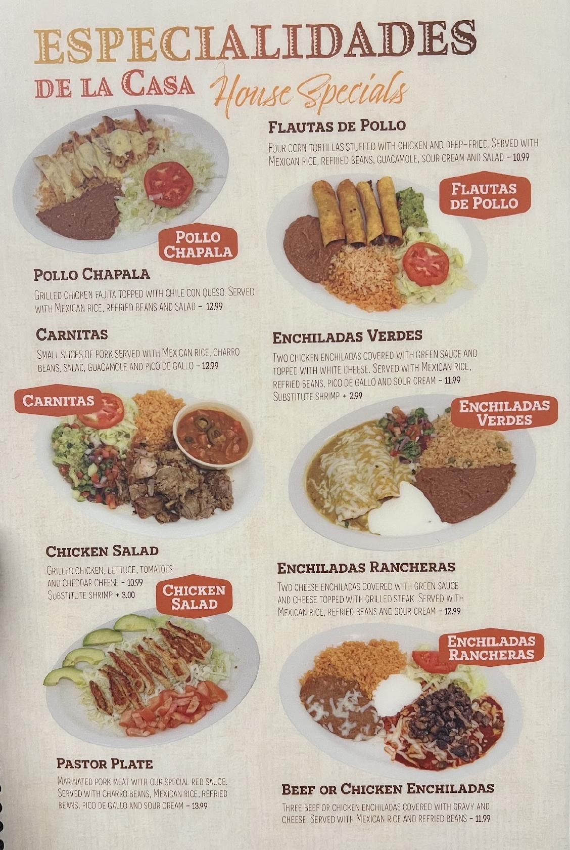 Menu at El mariachi restaurant, Midland
