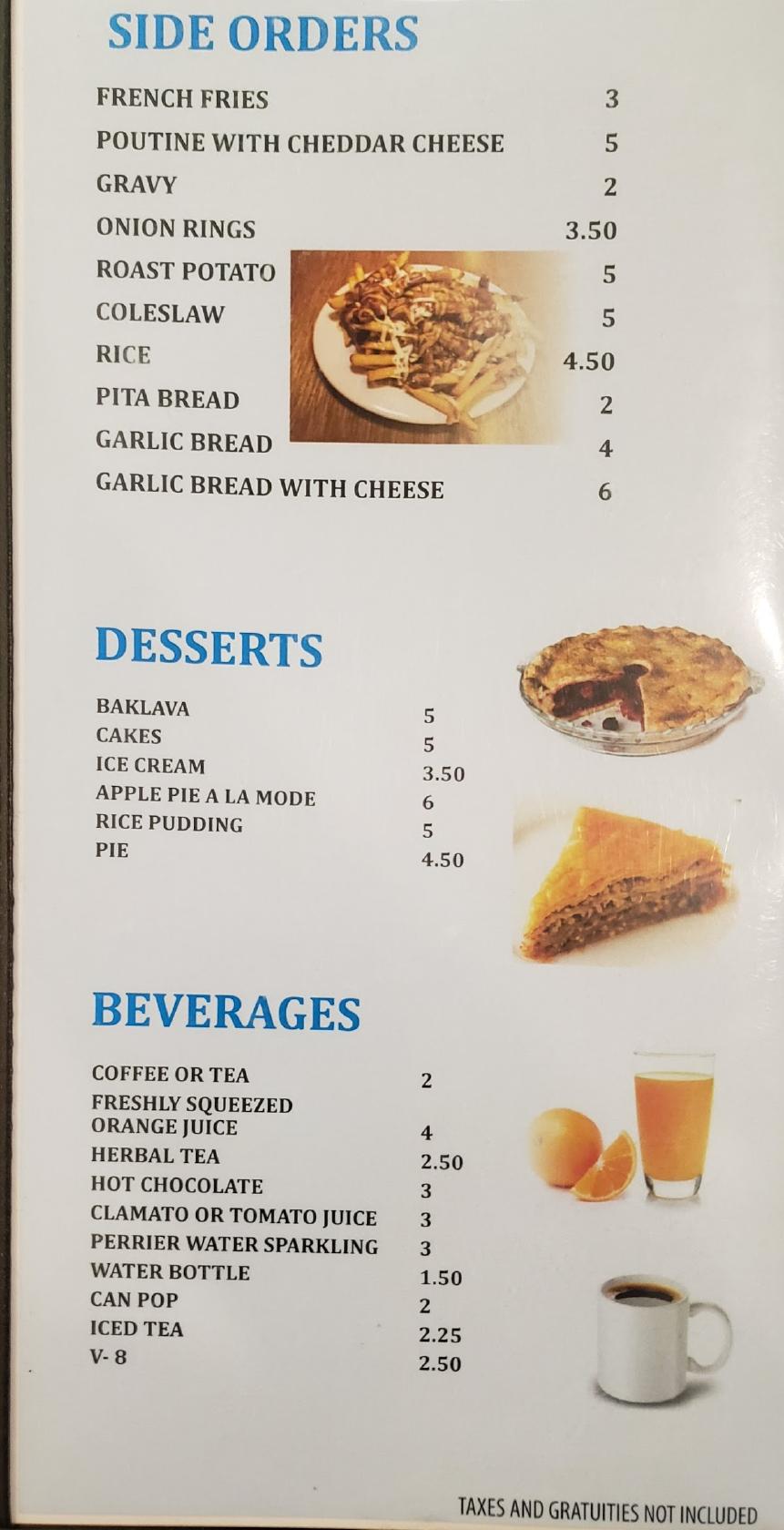 Menu at Golden Diner restaurant, Toronto