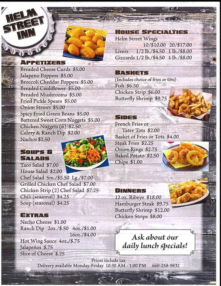 Menu at Helm Street Inn restaurant, Brookfield