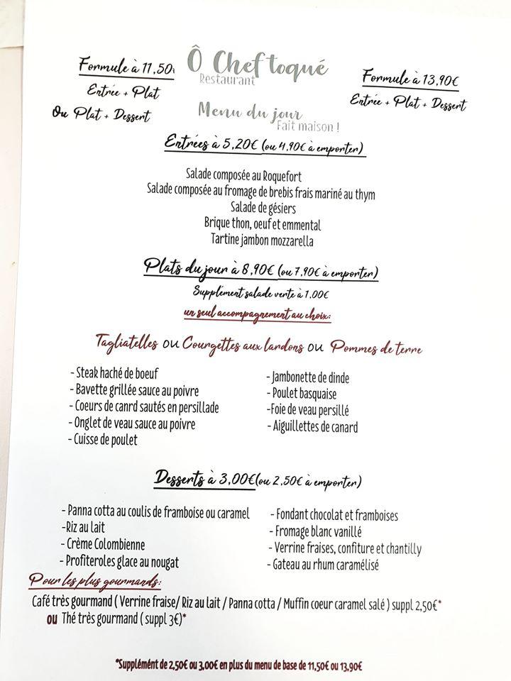 Menu at O Chef Toque restaurant, Montauban, Av. de Fonneuve