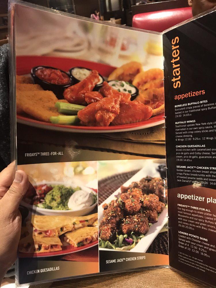 Menu at TGI Friday's fast food, Niagara Falls, 6700 Fallsview Blvd