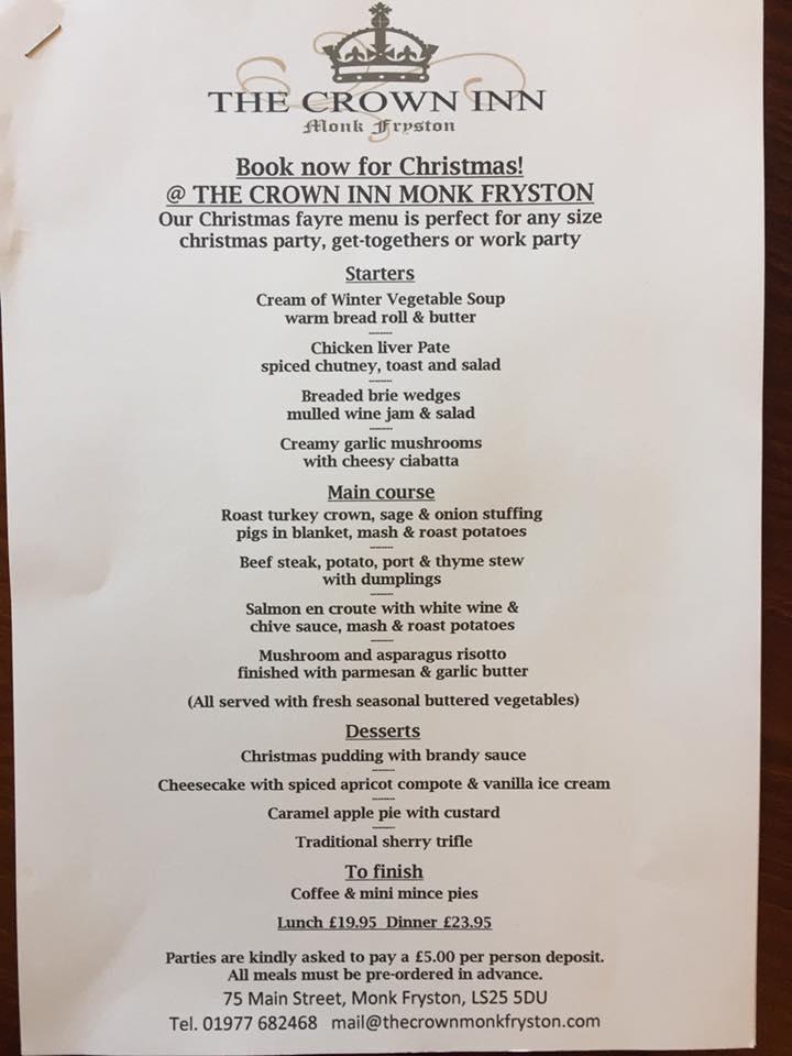Menu at The Crown Inn, Monk Fryston pub & bar, Sherburn in Elmet