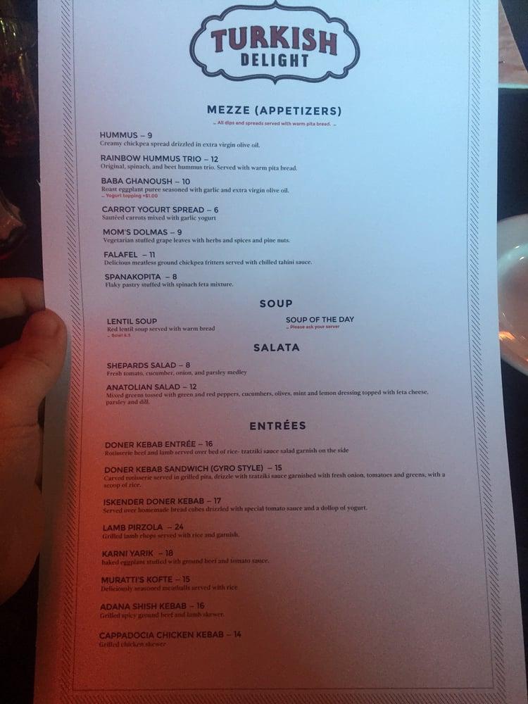 Menu at Turkish Delight restaurant, Anchorage