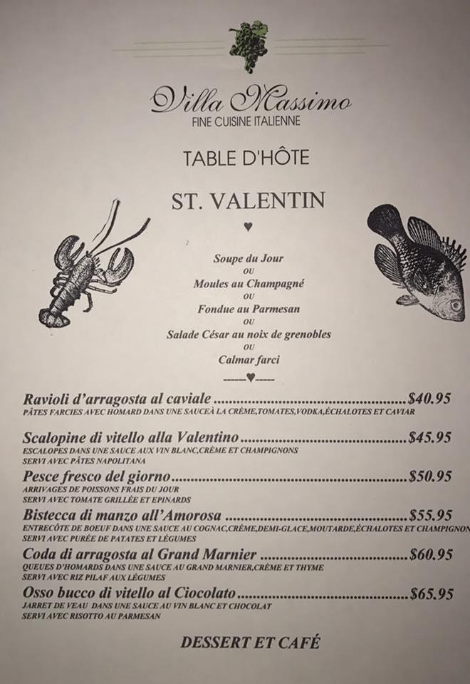 Menu at Villa Massimo Restaurant, La Prairie, 120 Taschereau Blvd