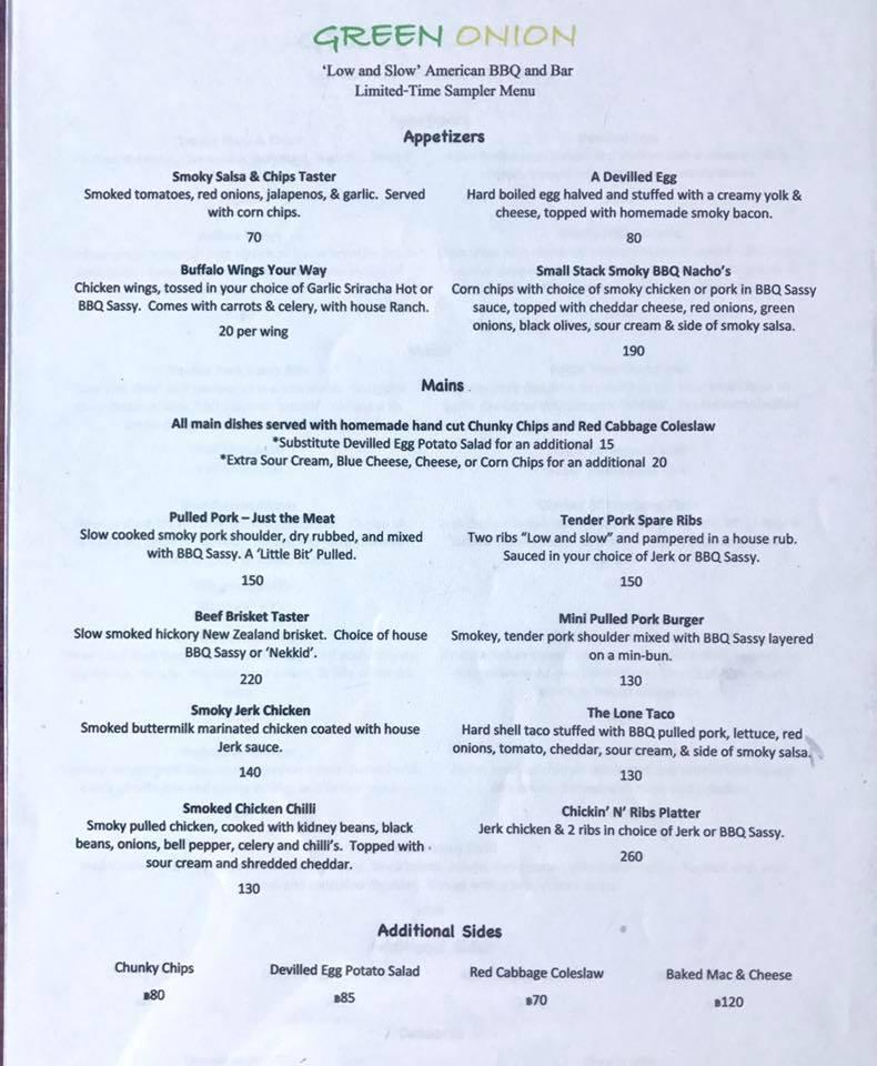 Menu at Green Onion BBQ & Craft Beer Bar, Nong Kae
