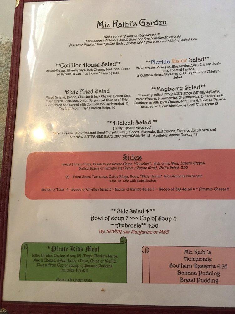Menu at Miz Kathi's Cotillion Southern Cafe, Wildwood