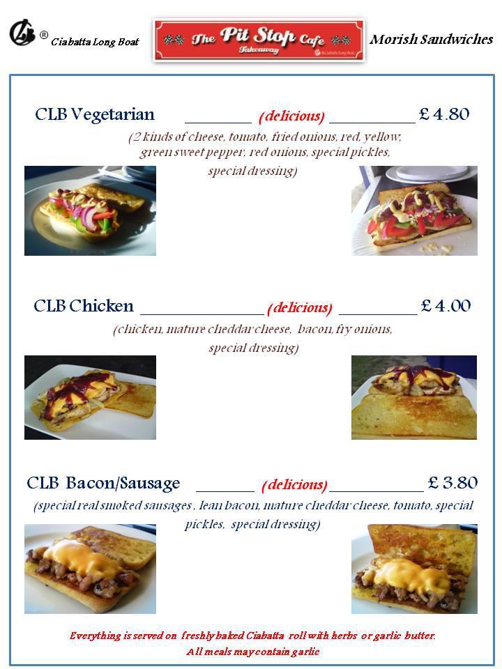 Menu at Pit Stop cafe, Lymington