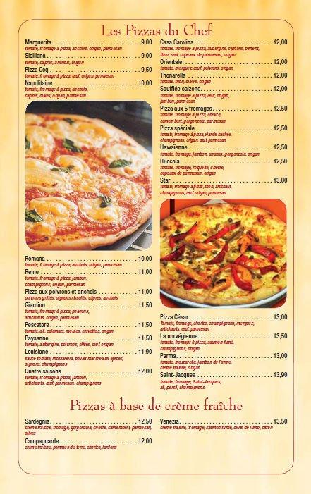 Menu at Pizzeria Casa Carolina, Paris