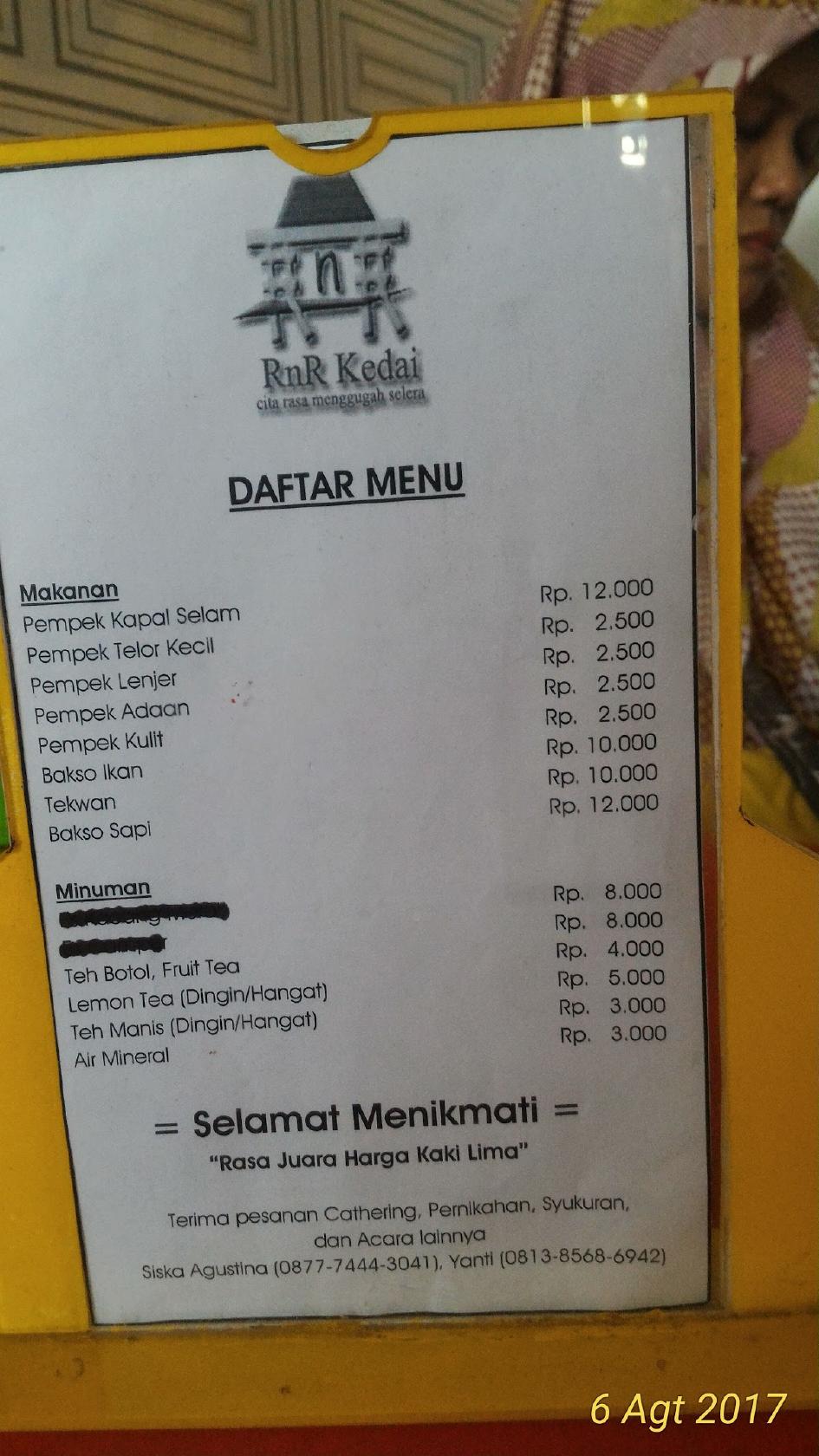 Carta del restaurante RnR Kedai Pakupatan, Serang