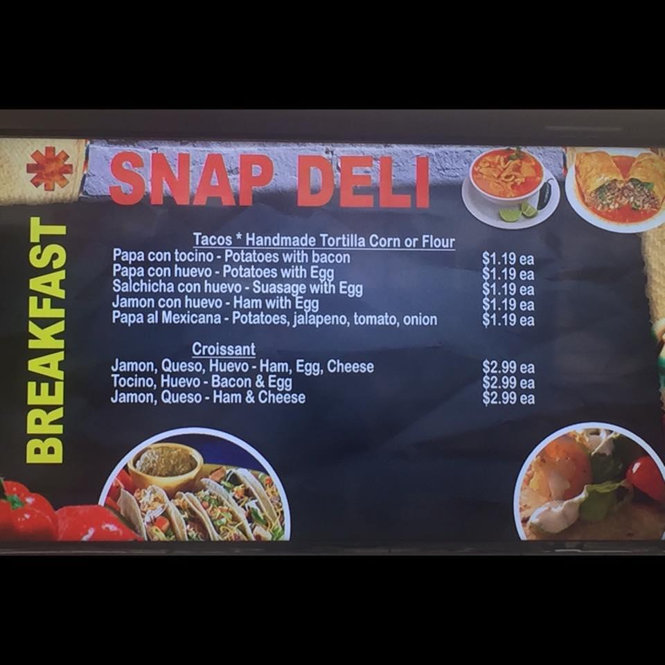 Menu at SNAP DELI restaurant, Baytown