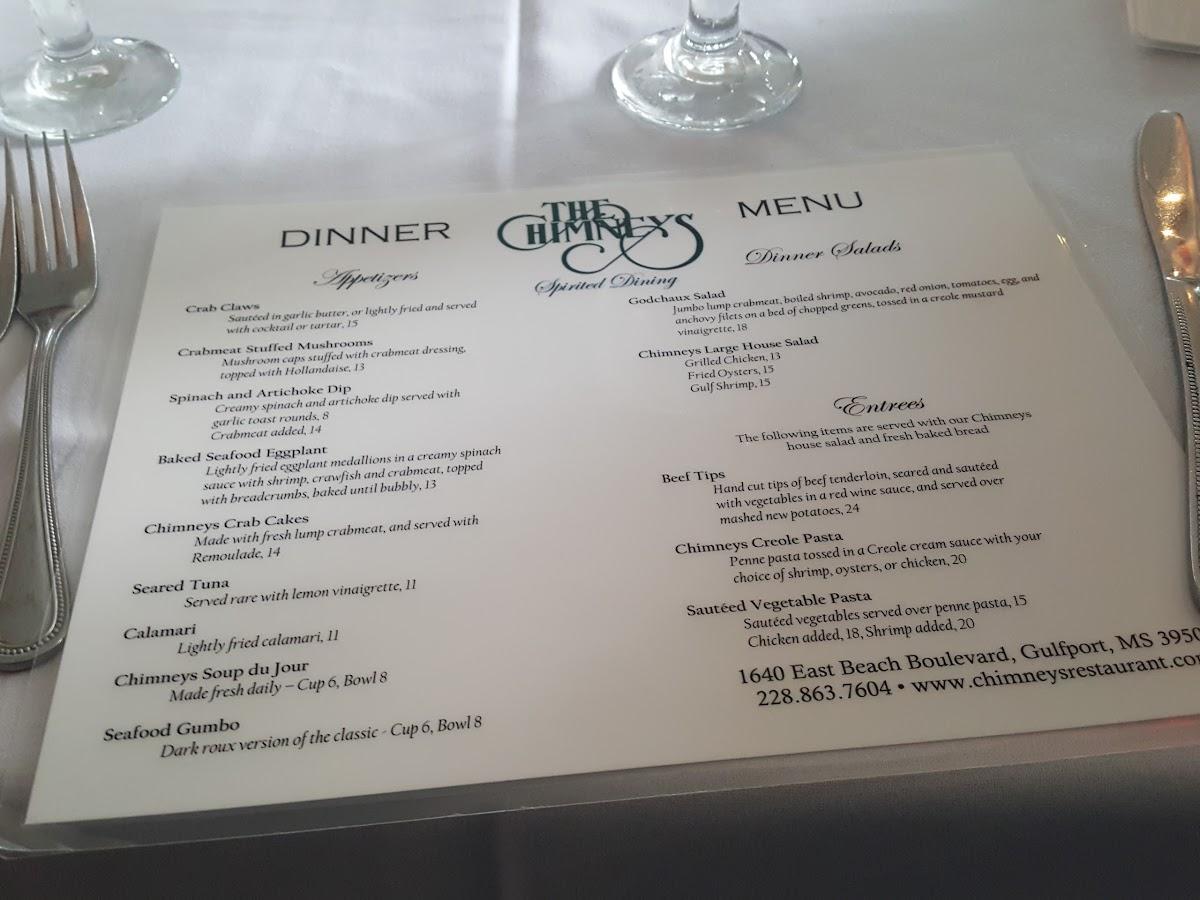 Menu at The Chimneys Restaurant, Gulfport, E Beach Blvd