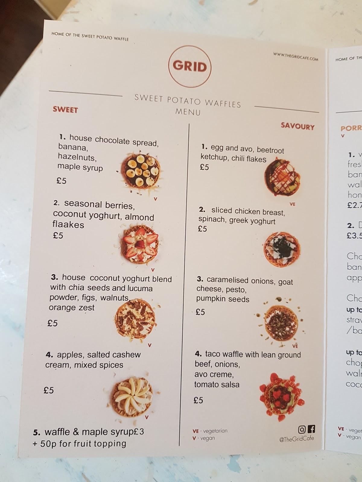 Carta de The Grid Cafe, Londres