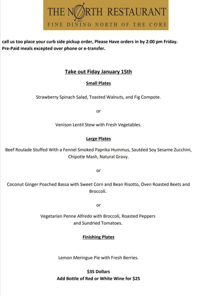 Menu at The North Restaurant, Barrie