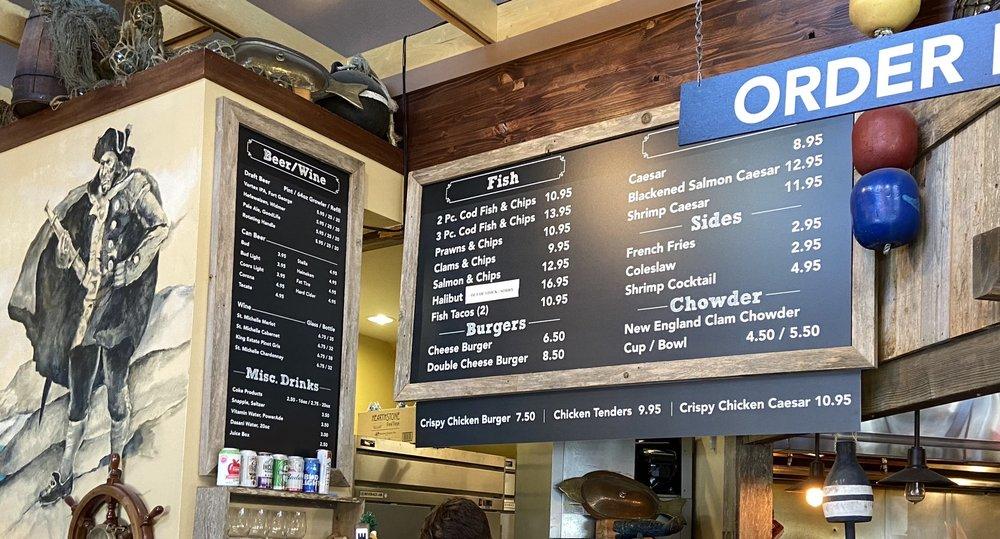 Menu at Tom's Fish & Chips restaurant, Cannon Beach