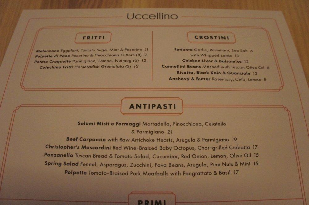 Menu at Uccellino pub & bar, Edmonton