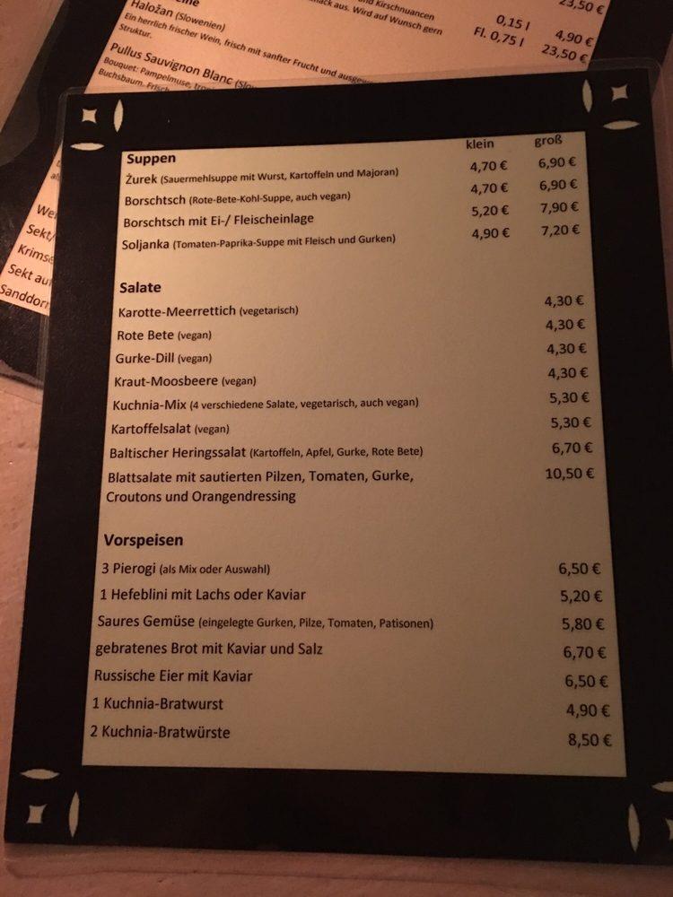 Menu at Kuchnia restaurant, Hamburg