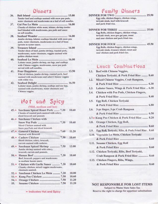 Menu at China Empress restaurant, Winthrop