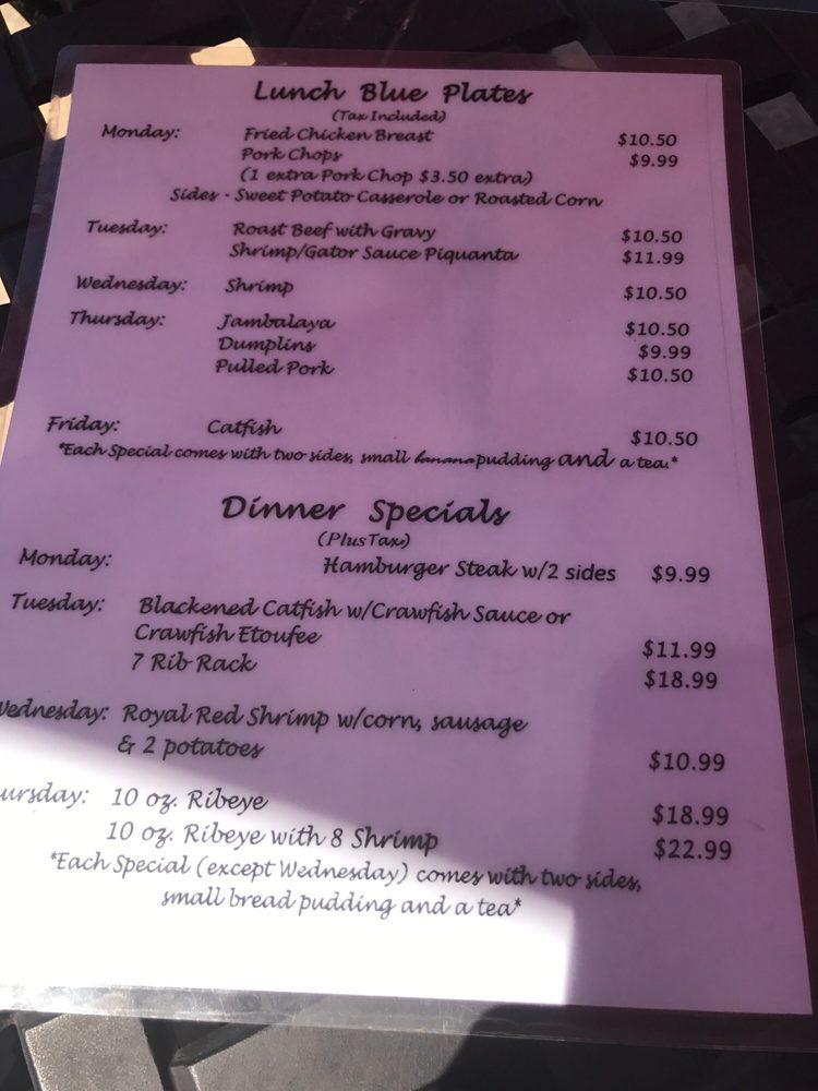 Menu at Gumbo Pot restaurant, Vicksburg