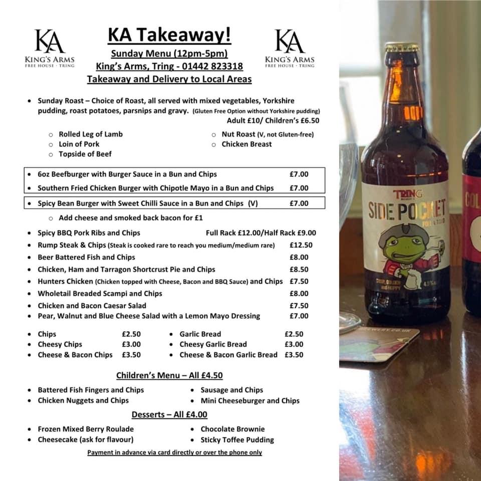 Menu at The Kings Arms pub & bar, Tring