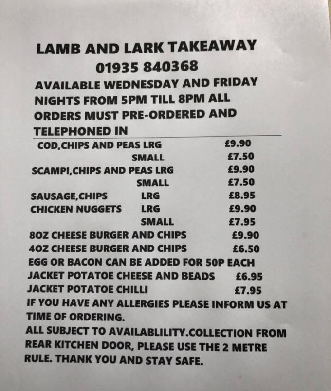 Menu at Lamb and Lark pub & bar, Yeovil
