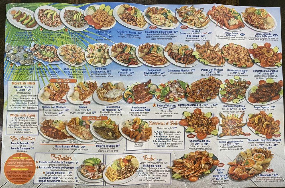 Menu at Mariscos El Vallartazo restaurant, West Chicago