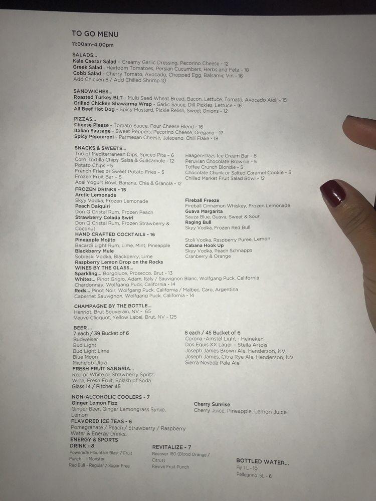 Menu at Solaro Poolside pizzeria, Las Vegas
