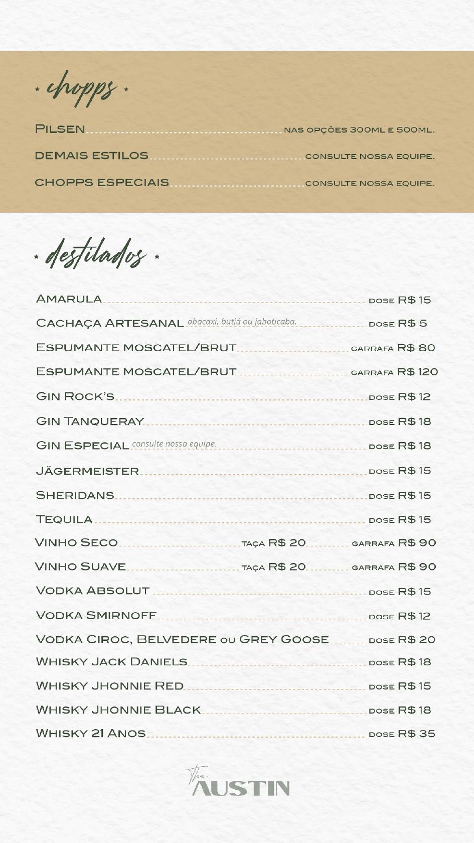 Menu at The Austin pub & bar, Erechim