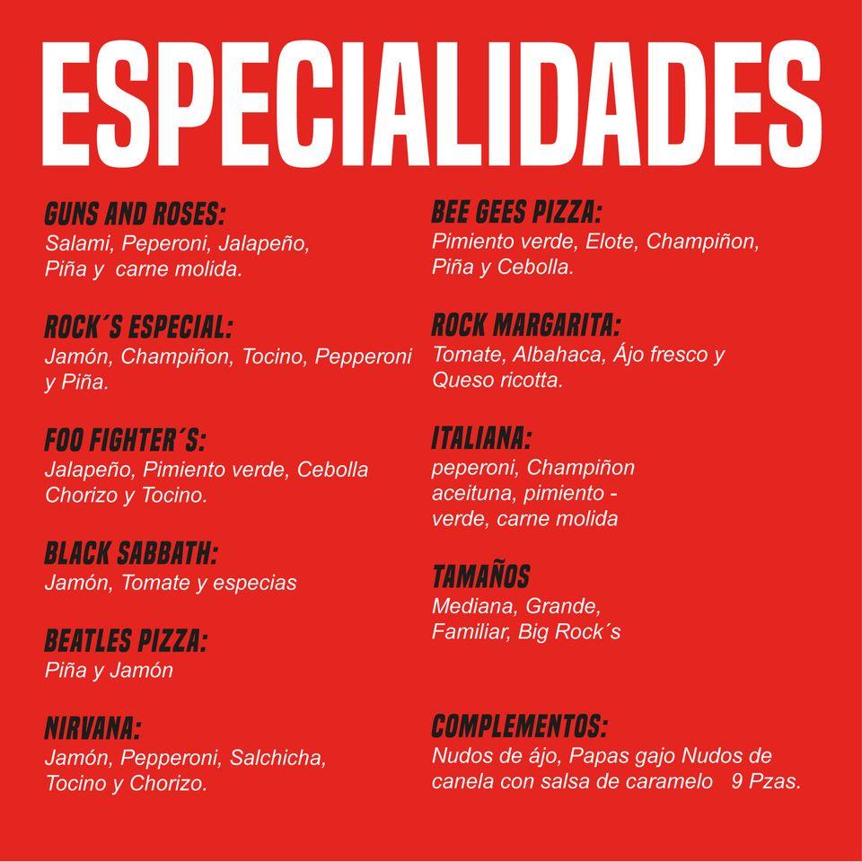 Menu at The Rock's Pizza pizzeria, Bucerías
