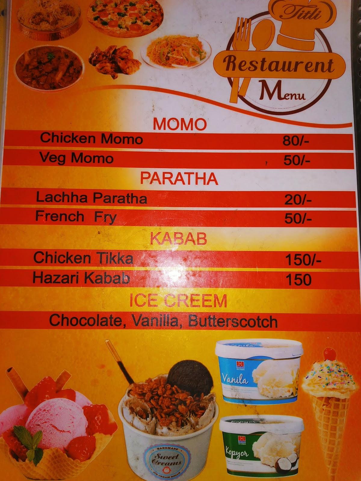 Menu at Titli Restaurant, Math Chandipur