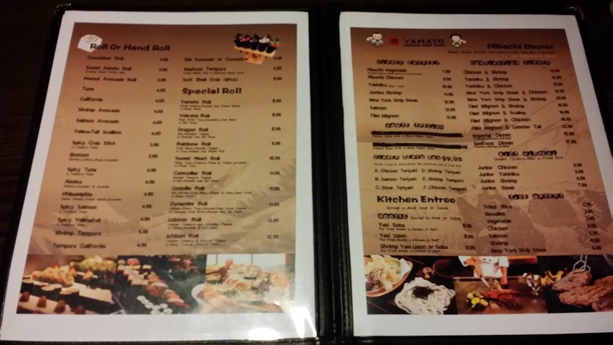 Menu at Yamato Japanese Steakhouse, Madison