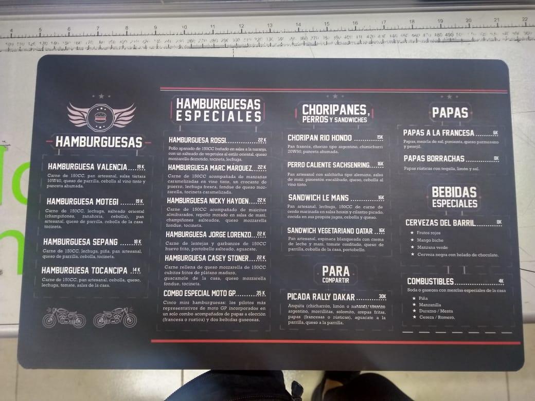 Menu at Clutch restaurant, Medellín