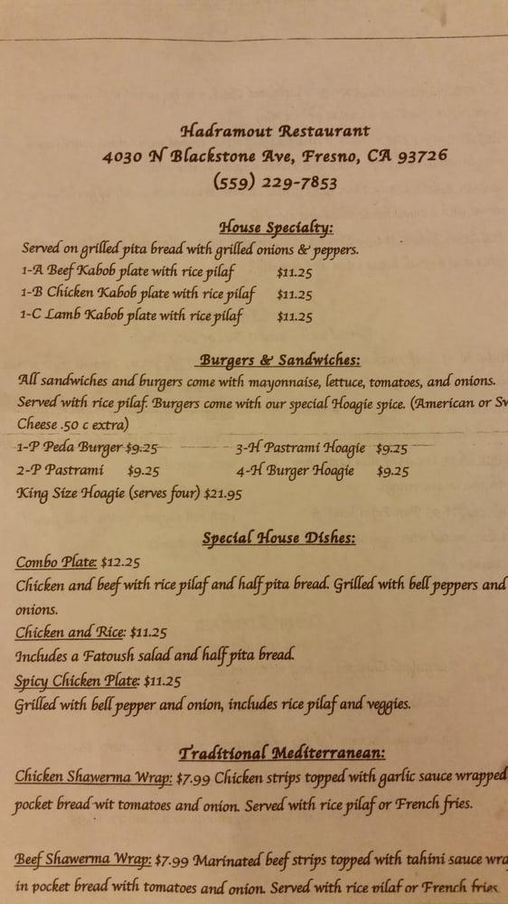 Menu at Hadramout pub & bar, Fresno