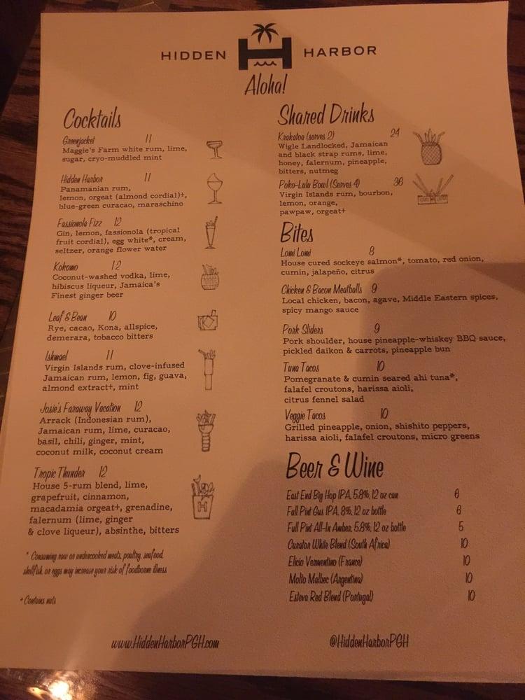 Menu at Hidden Harbor pub & bar, Pittsburgh