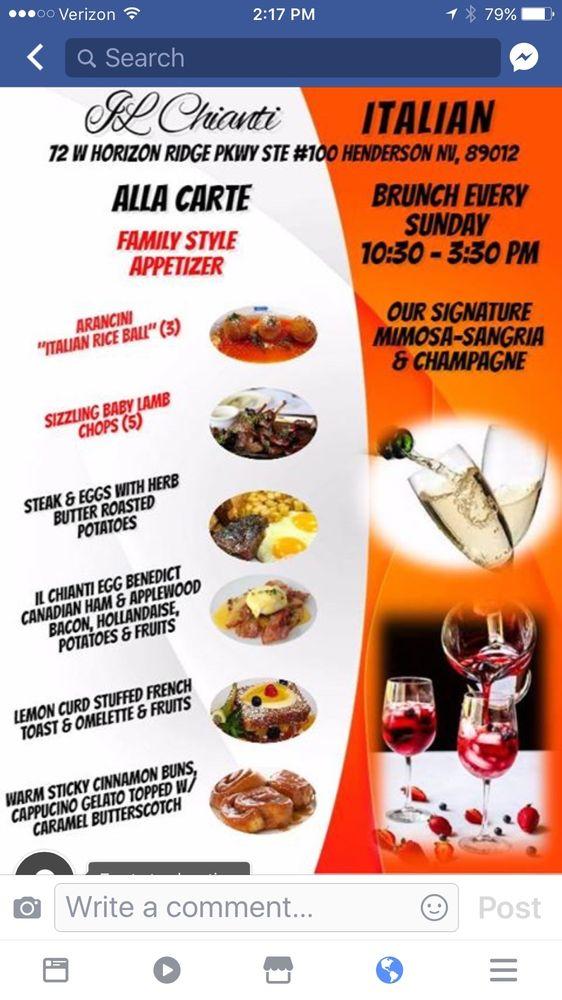 Menu at Il Chianti Italian steakhouse, Henderson, 72 W Horizon Ridge ...