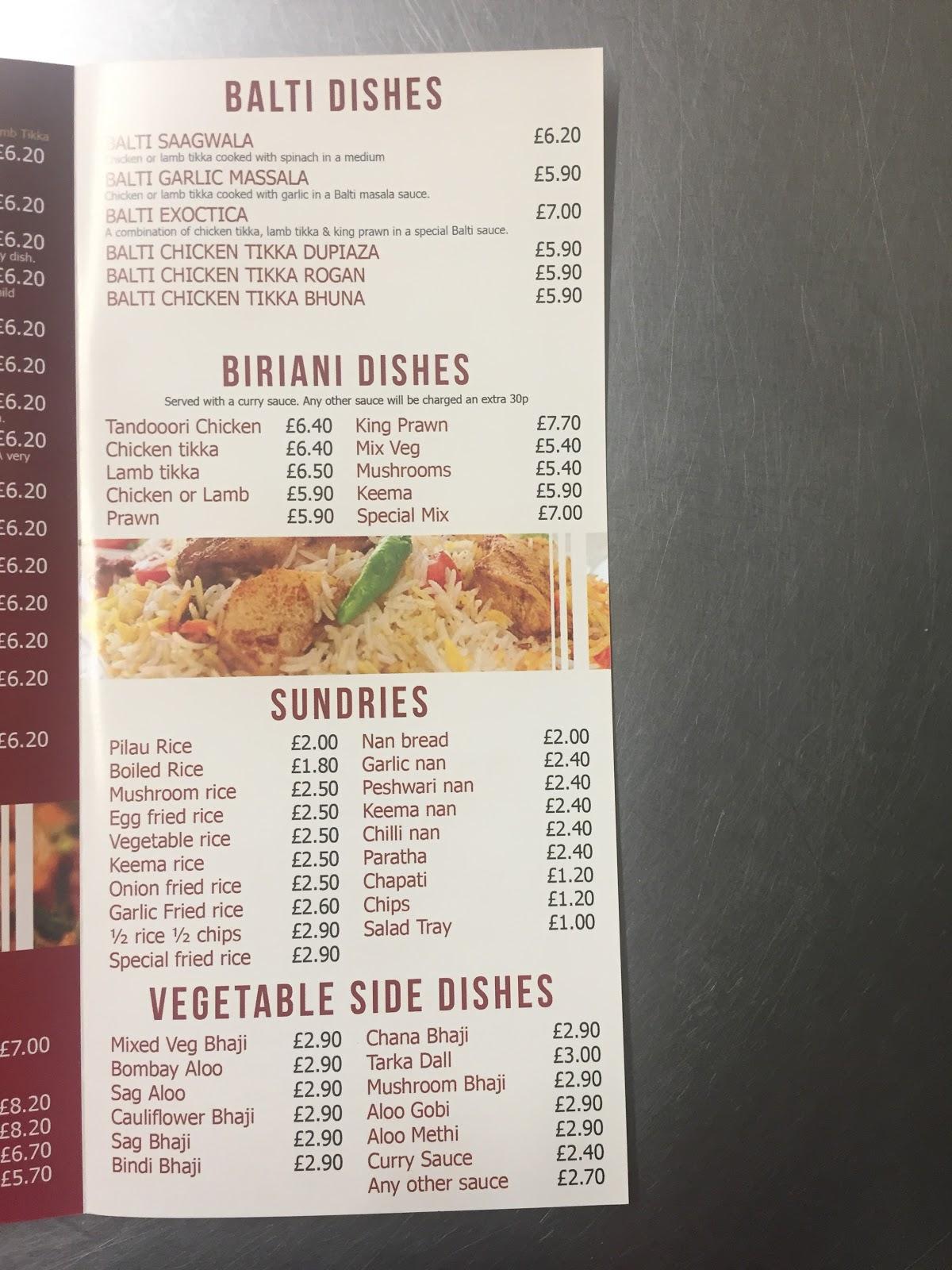Menu at Jononi balti fast food, Freckleton